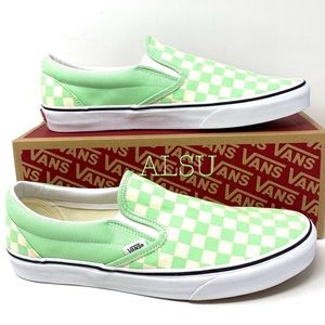 Vans | Shoes | Vans Classic Slip On Checkerboard Green Mens | Poshmark